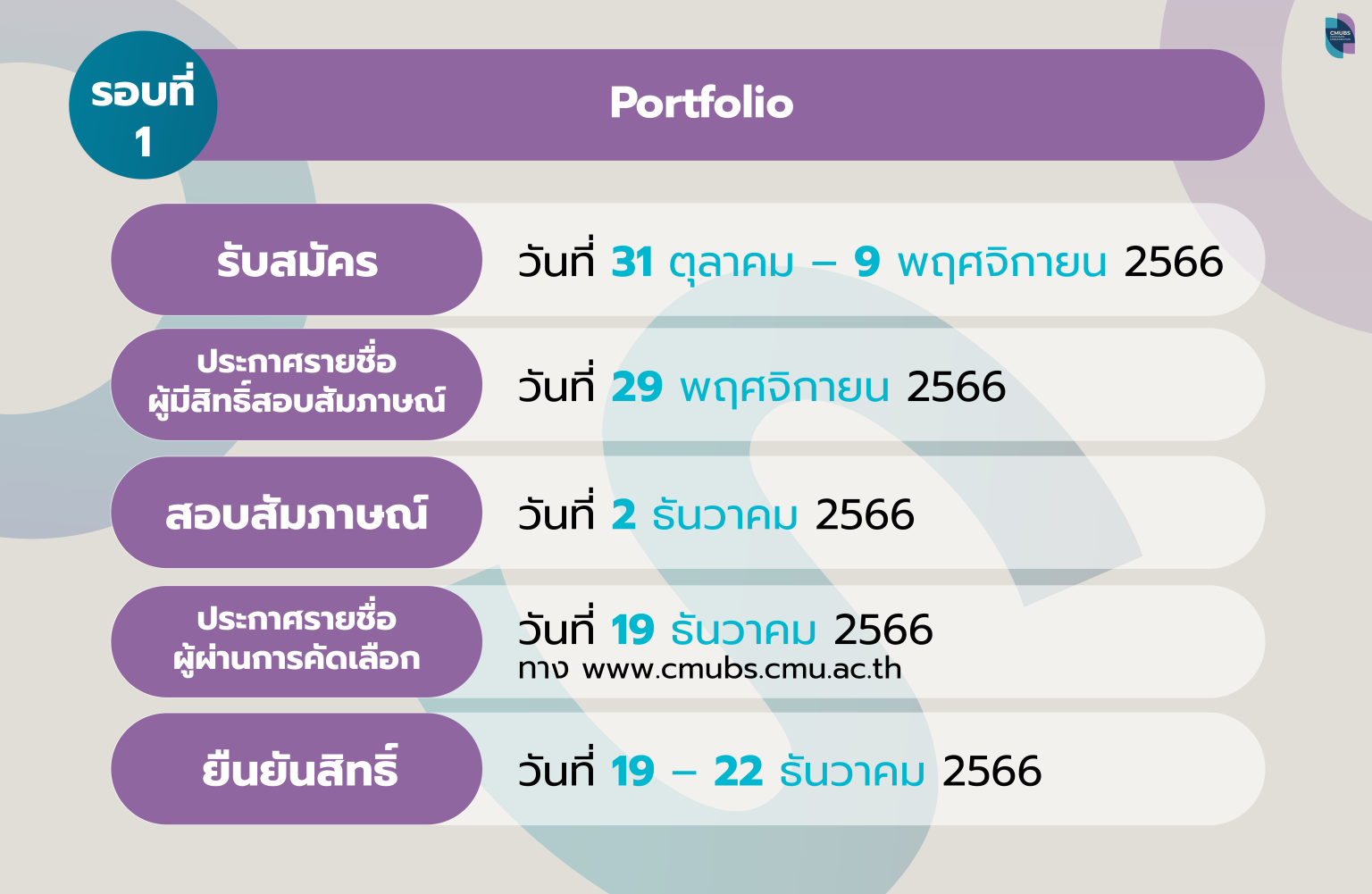รายละเอียดการรับสมัคร รอบแฟ้มสะสมผลงาน (Portfolio) – CMUBS