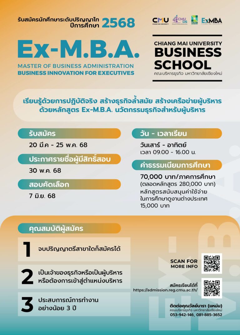 หลักสูตรบริหารธุรกิจมหาบัณฑิต สาขาวิชานวัตกรรมธุรกิจสำหรับผู้บริหาร (Ex-M.B.A.) – CMUBS